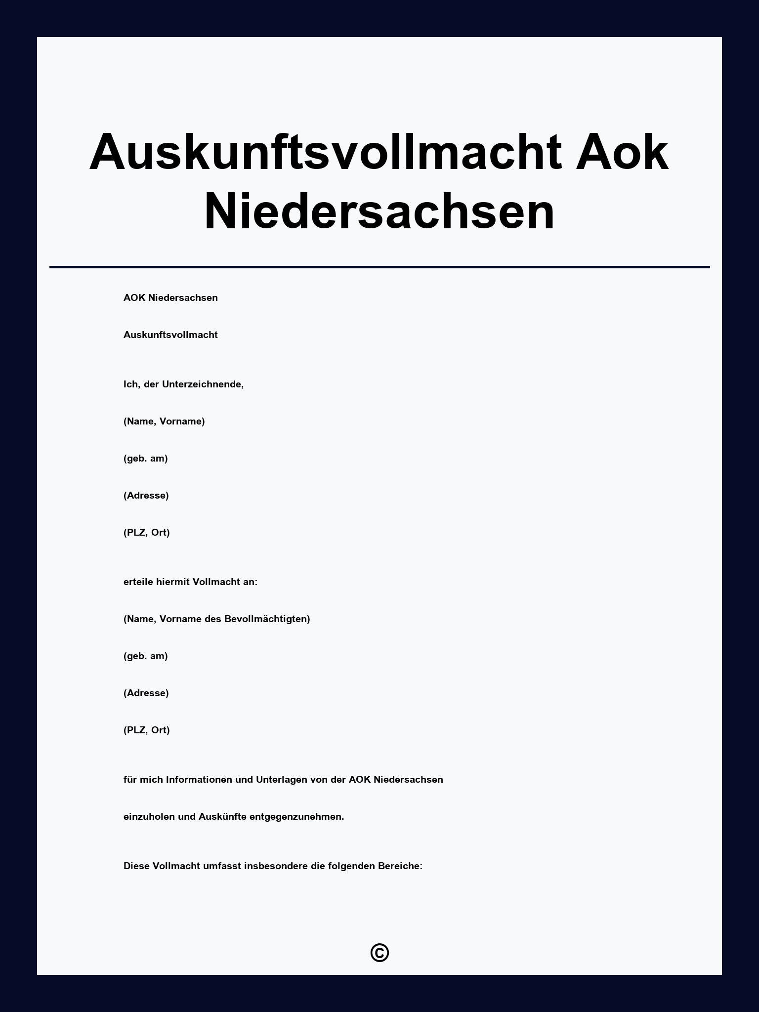 Auskunftsvollmacht Aok Niedersachsen