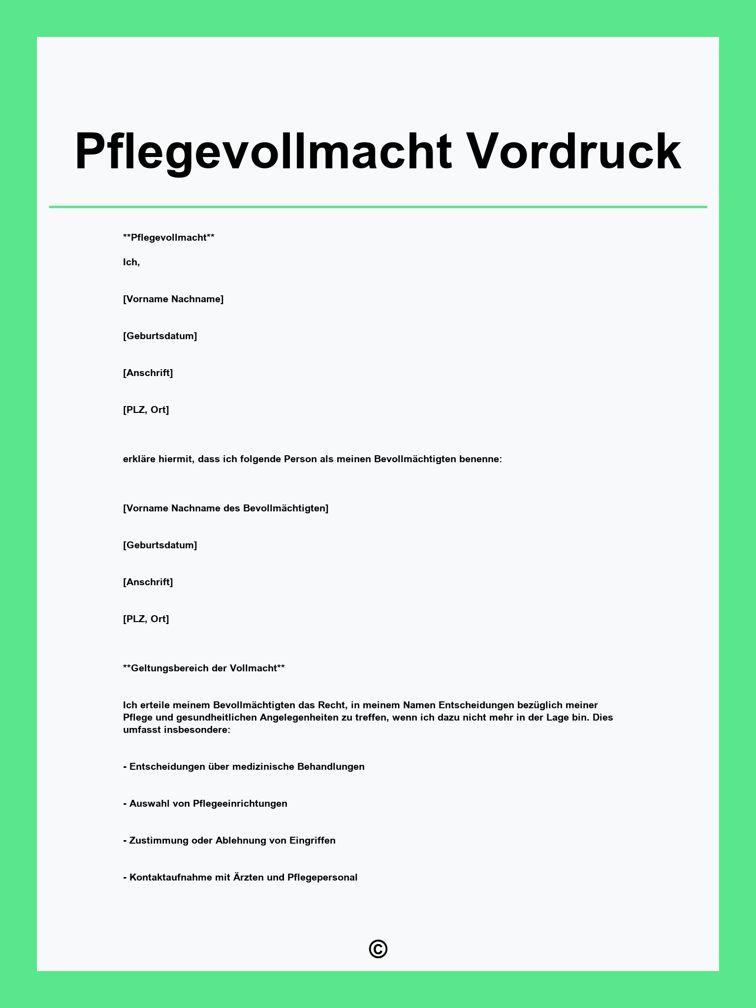 Pflegevollmacht Vordruck