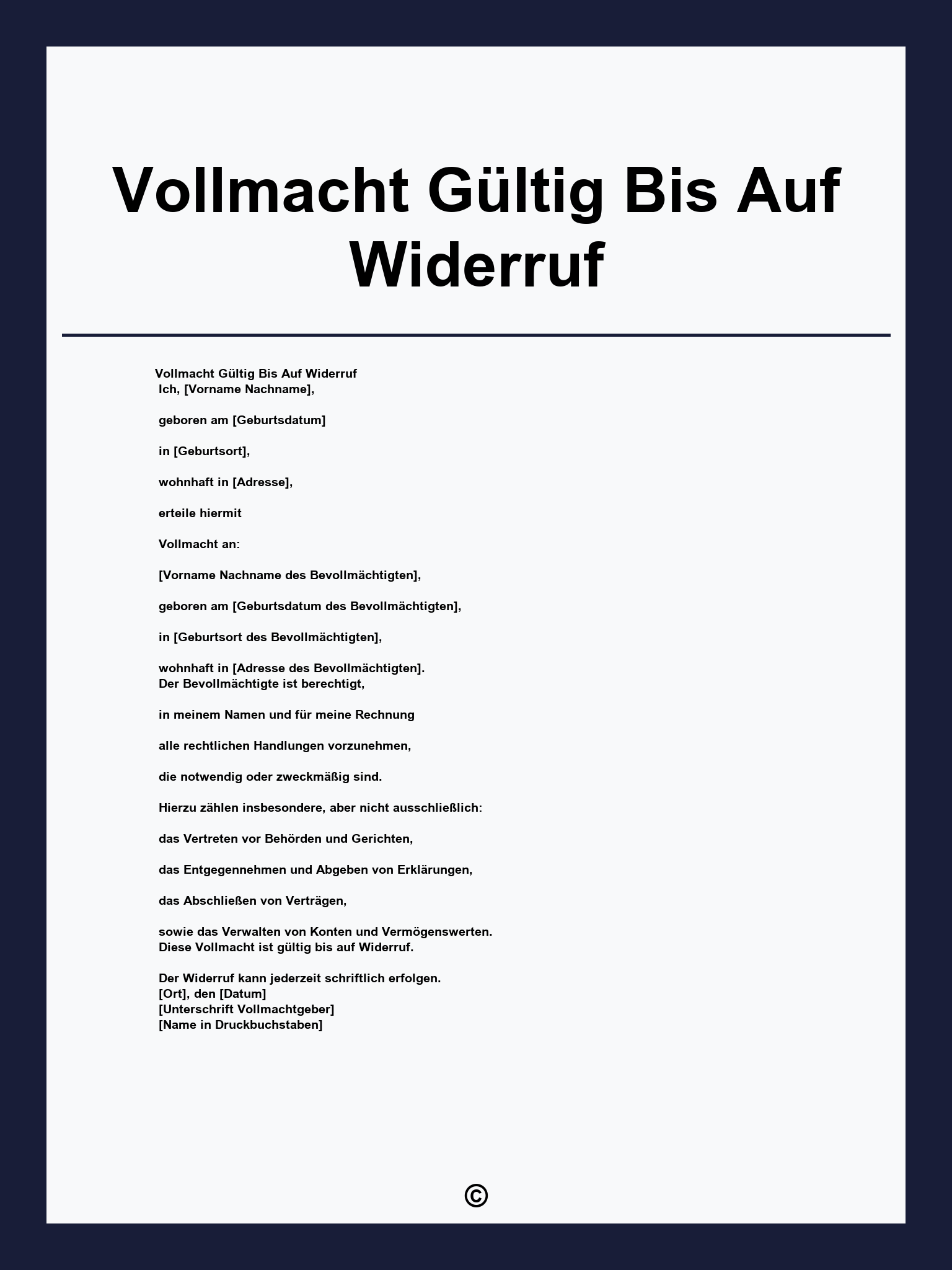 Vollmacht Gültig Bis Auf Widerruf
