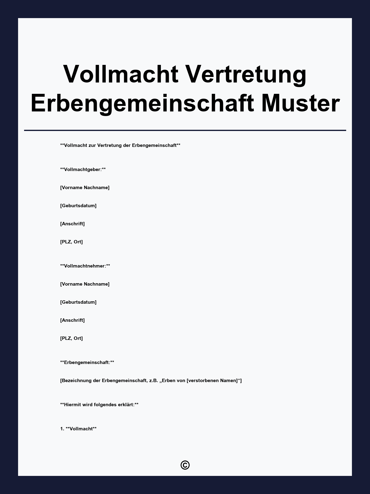 Erbengemeinschaft Vollmacht Muster